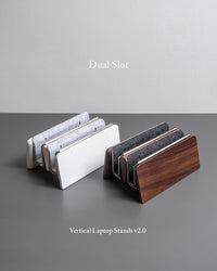 Vertical Laptop Stand Dual Clamshell Holder for Macbook | Walnut Wood