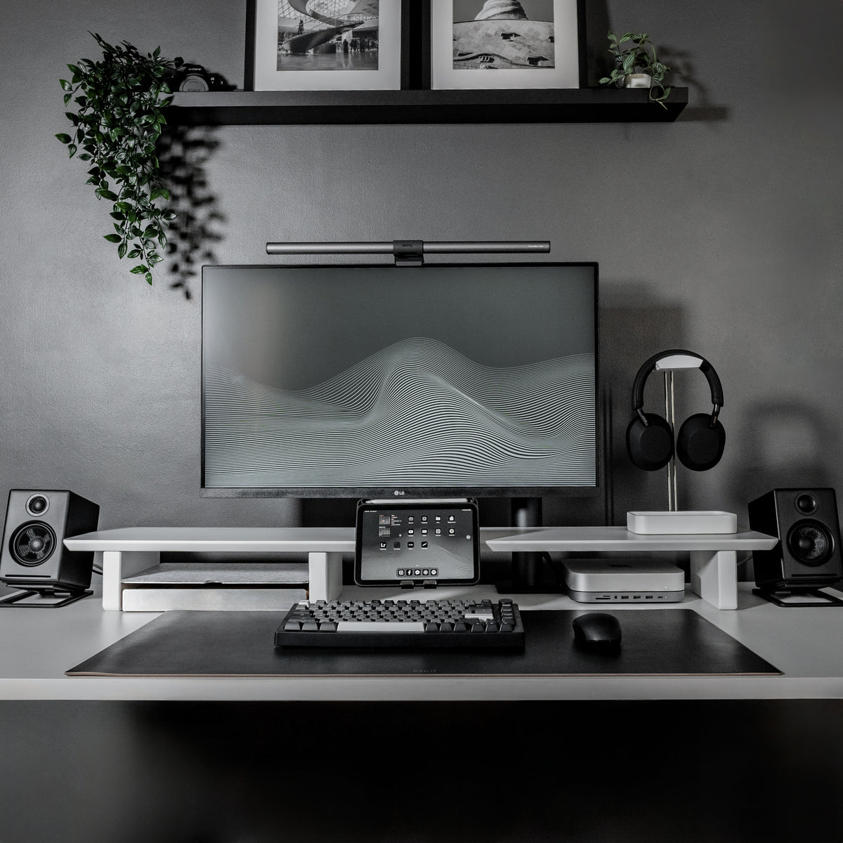 Desk Shelf White Setup Cockpit Dual Monitor Stand Grovemade Balolo ...