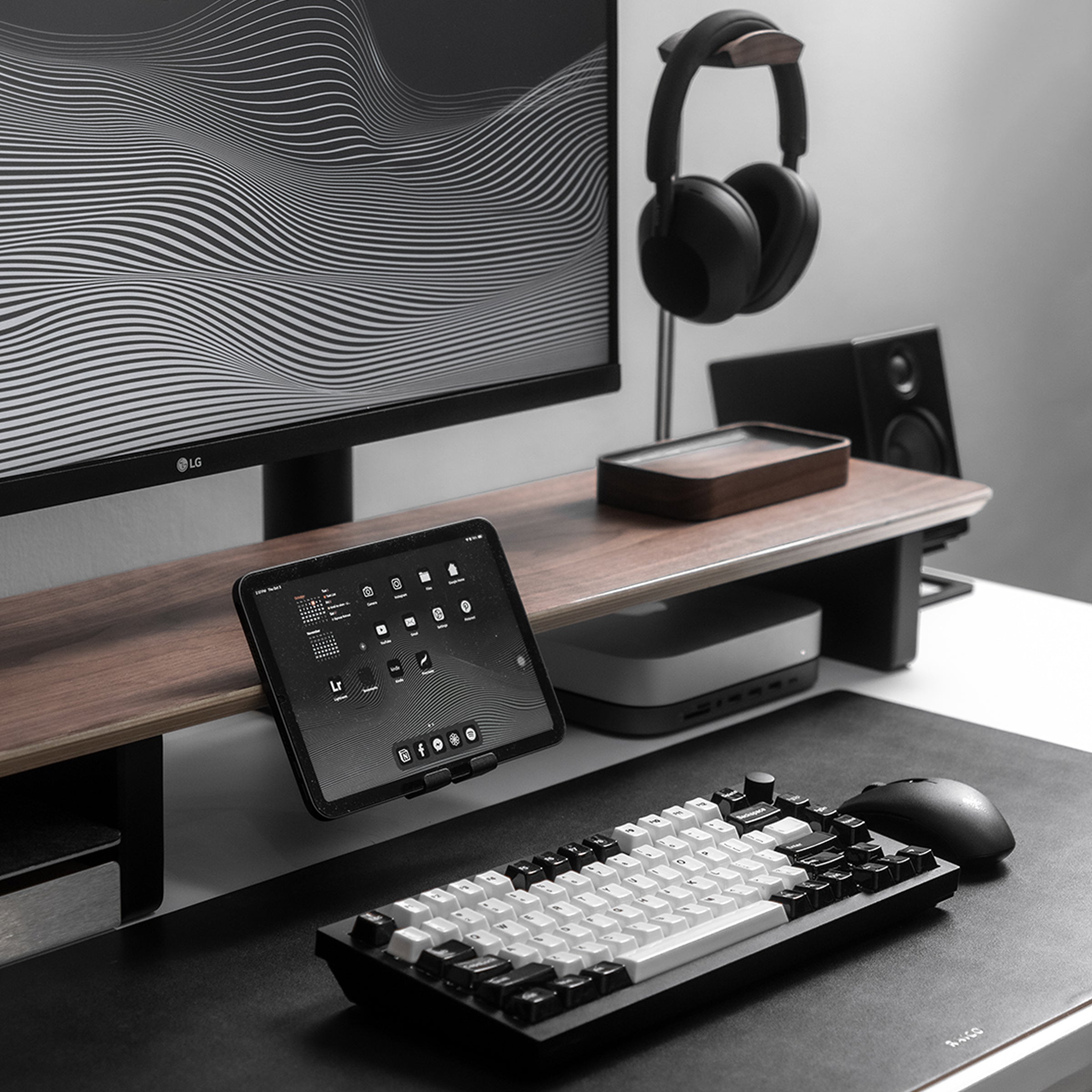 Desk Shelf Setup Cockpit Dual Monitor Stand | Walnut Wood