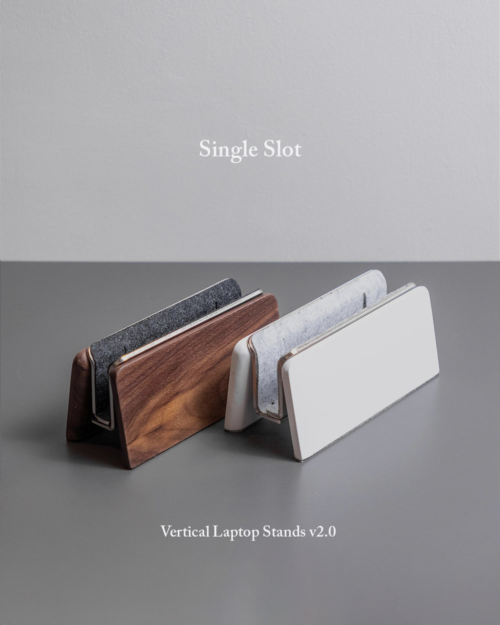 Vertical Laptop Stand Dual Clamshell Holder for Macbook | Walnut Wood