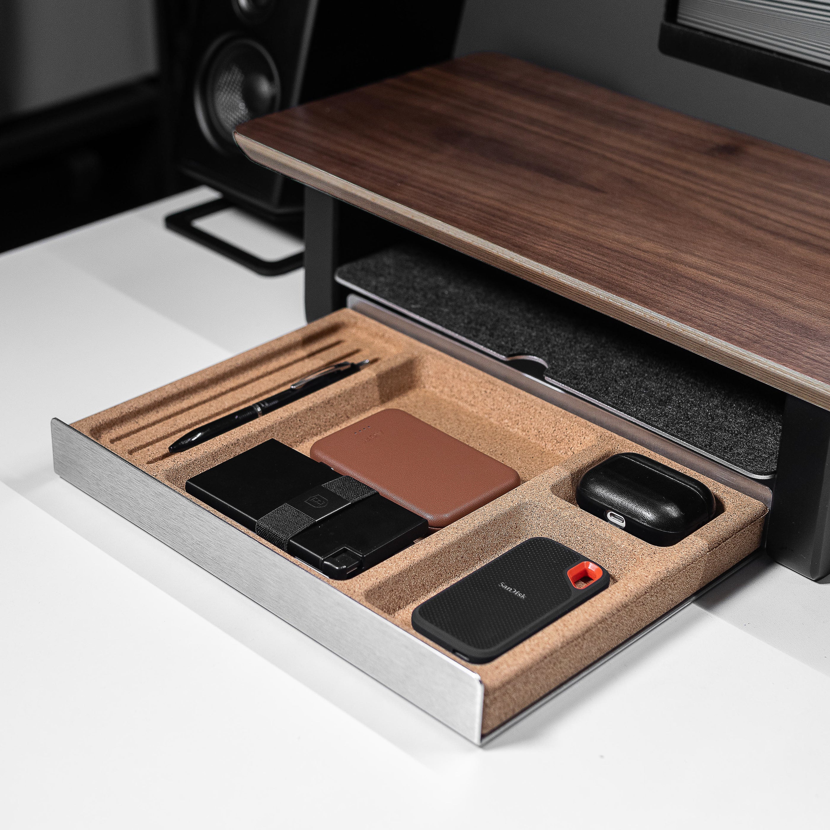 Desk Shelf Setup Cockpit Dual Monitor Stand | Walnut Wood