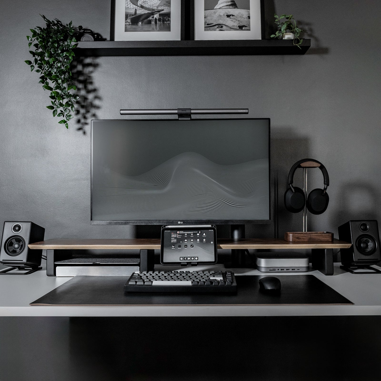 Desk Shelf Setup Cockpit Dual Monitor Stand | Walnut Wood