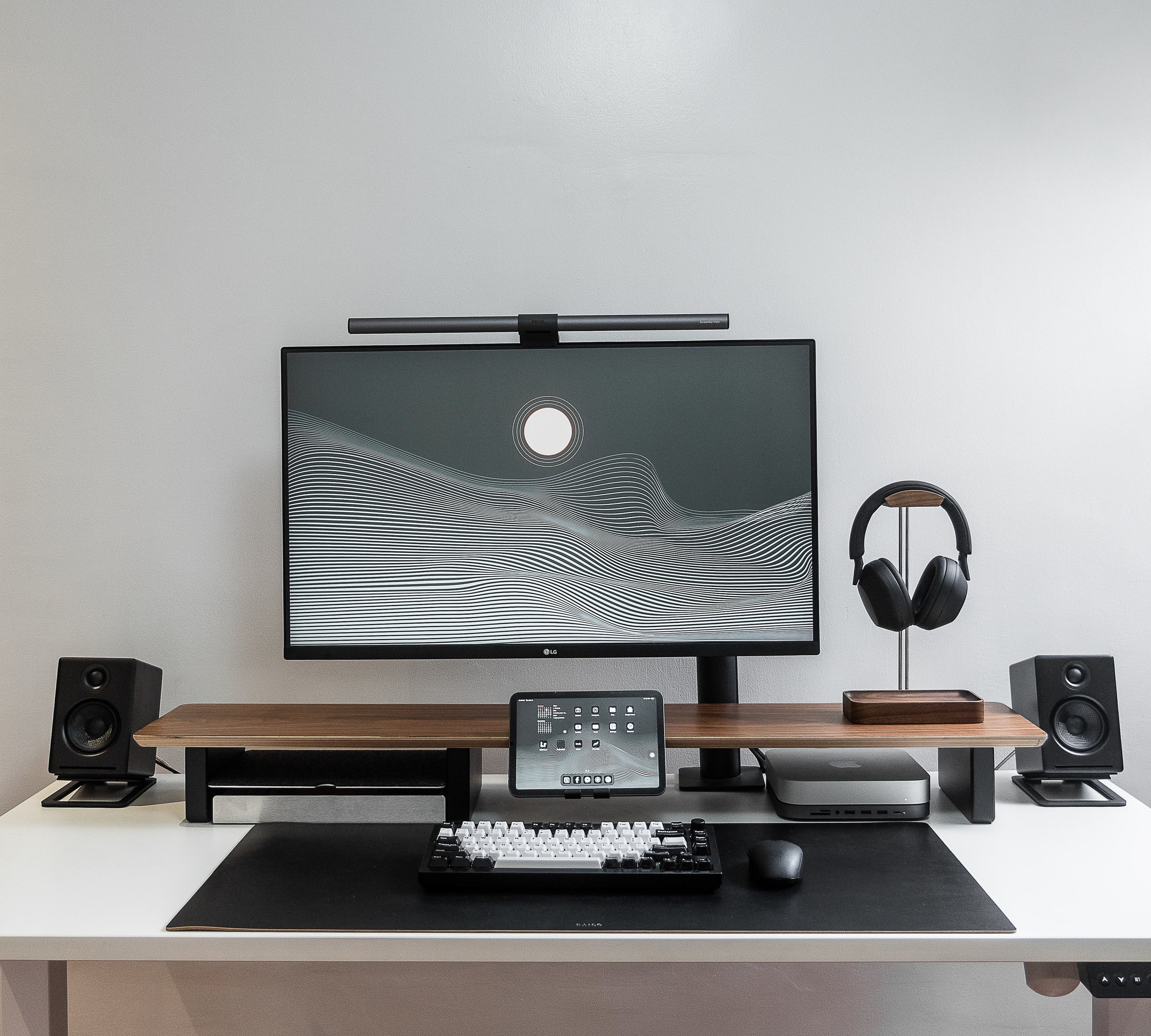 Desk Shelf Setup Cockpit Dual Monitor Stand | Walnut Wood