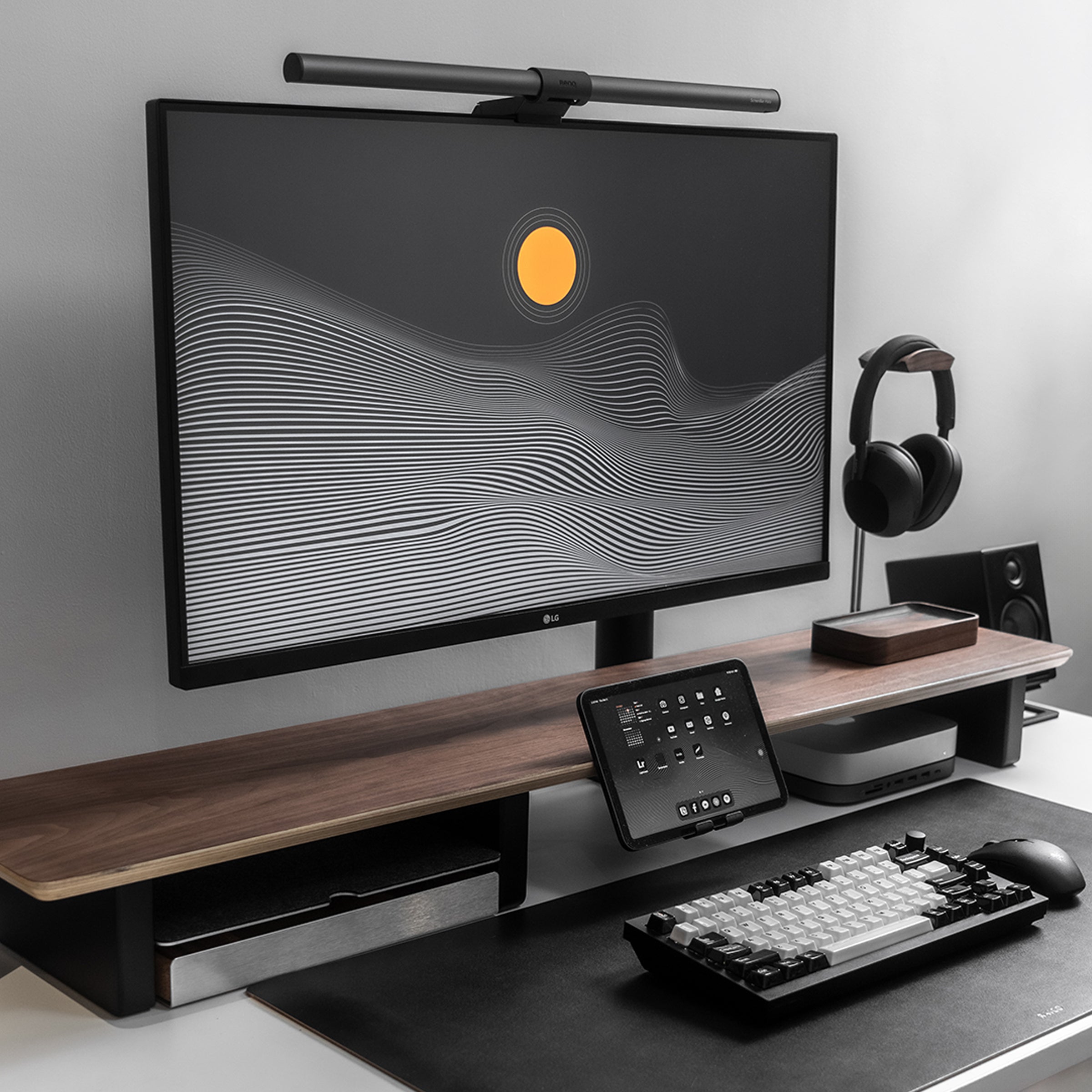 Desk Shelf Setup Cockpit Dual Monitor Stand | Walnut Wood