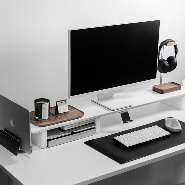 Desk Shelf White Setup Cockpit Dual Monitor Stand Grovemade Balolo ...