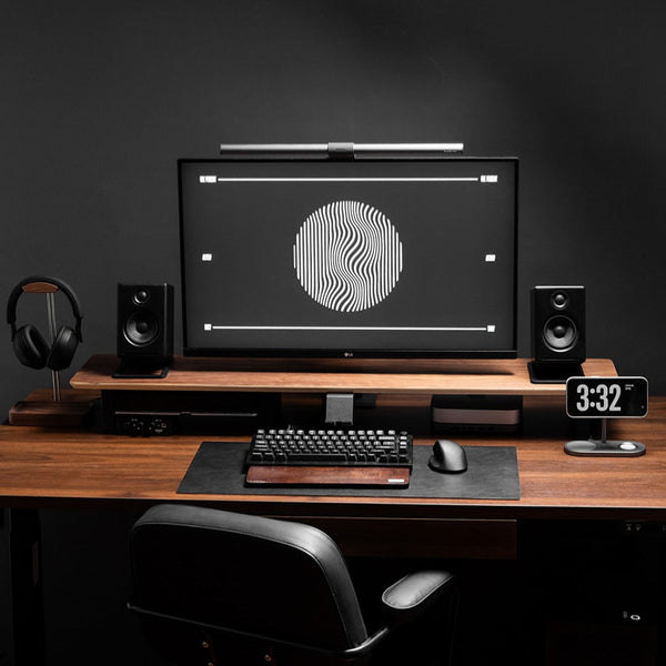 Desk Shelf Setup Cockpit Dual Monitor Stand | Walnut Wood