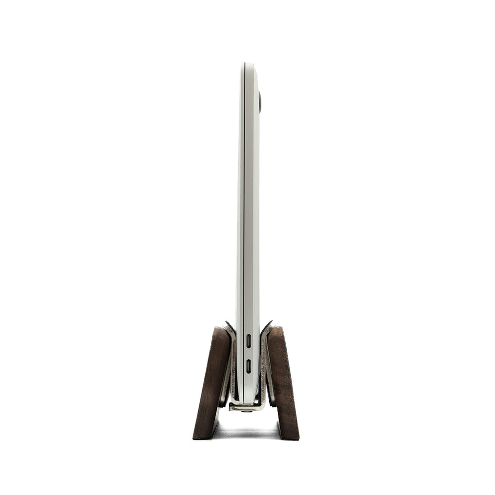 Vertical Laptop Stand Dual Clamshell Holder for Macbook | Walnut Wood