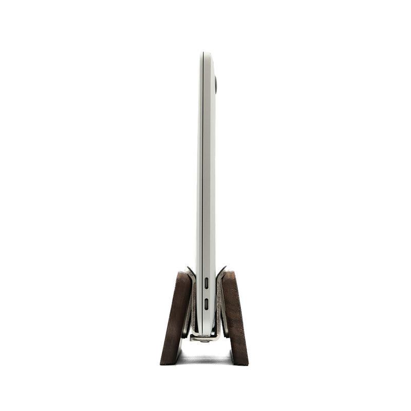 Vertical Laptop Stand Dual Clamshell Holder for Macbook | Walnut Wood