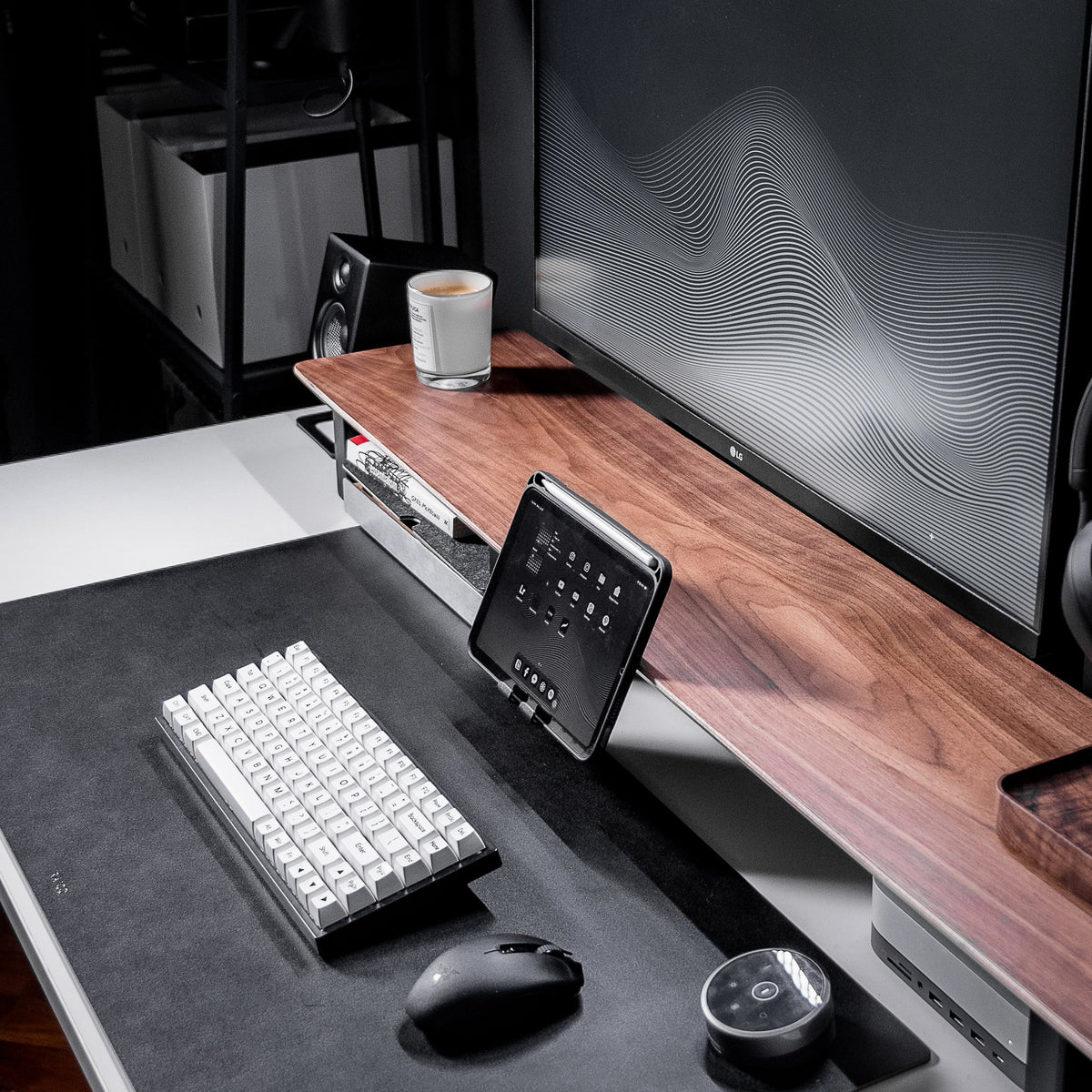 Desk Shelf Setup Cockpit Dual Monitor Stand | Walnut Wood