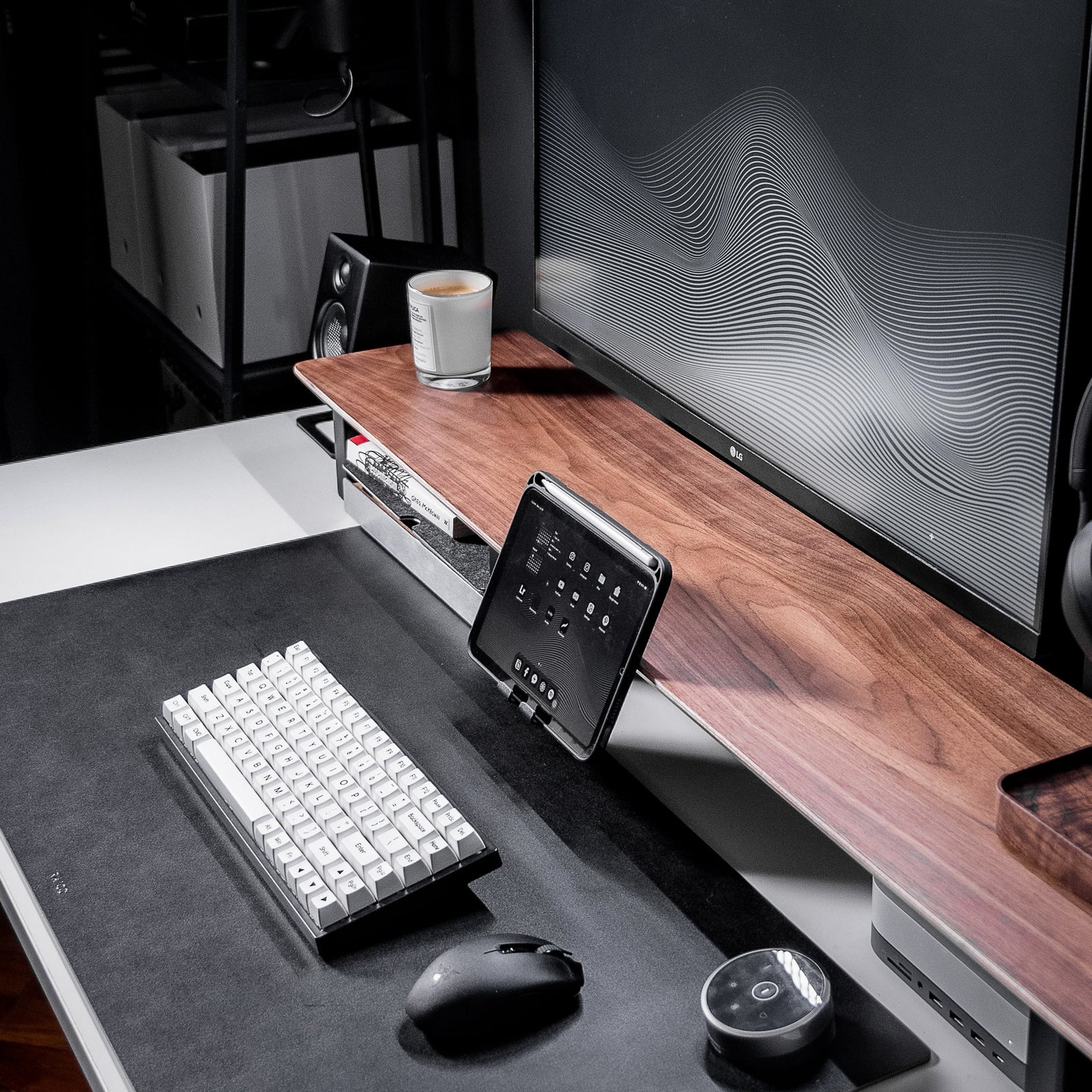 Desk Shelf Setup Cockpit Dual Monitor Stand | Walnut Wood