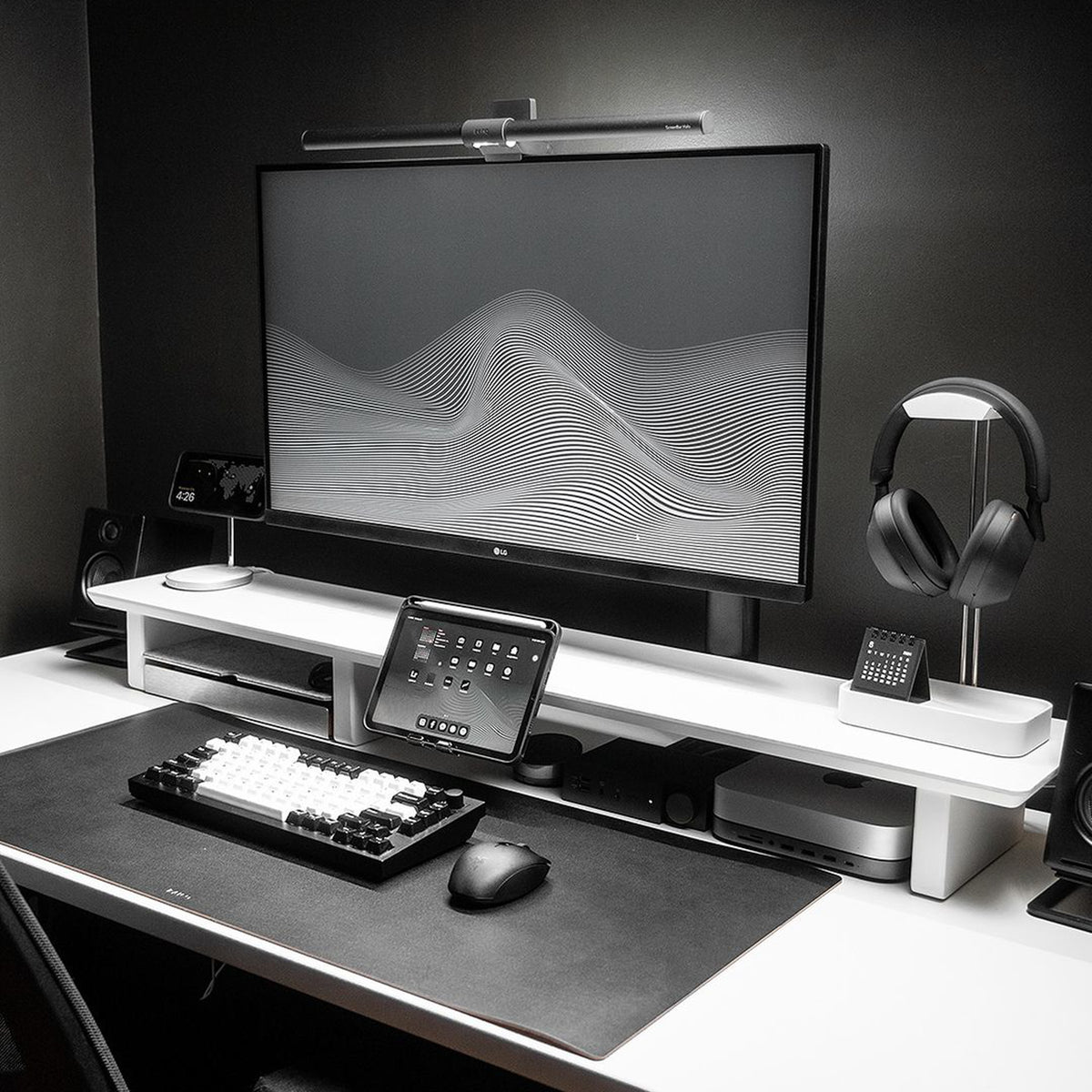 Desk Shelf White Setup Cockpit Dual Monitor Stand Grovemade Balolo ...