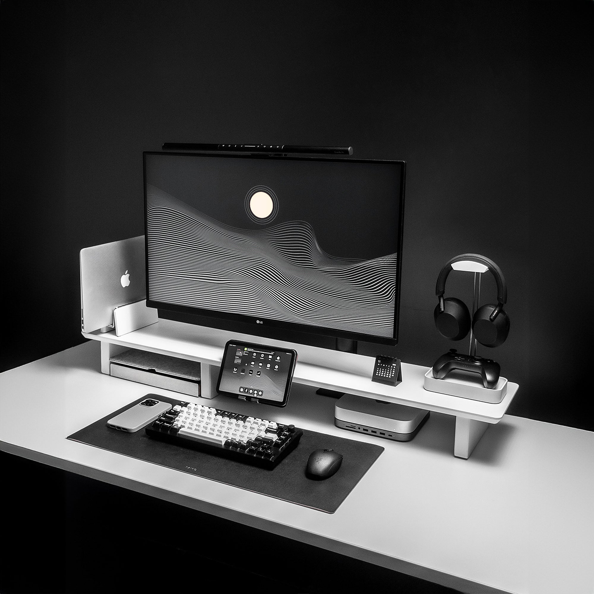 Desk Shelf White Setup Cockpit Dual Monitor Stand Grovemade Balolo ...