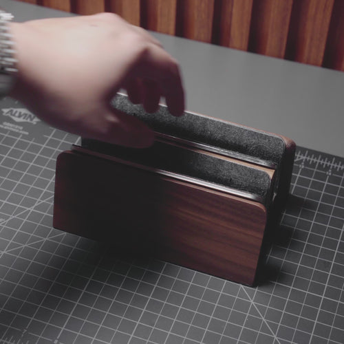 Vertical Laptop Stand Dual Clamshell Holder for Macbook | Walnut Wood