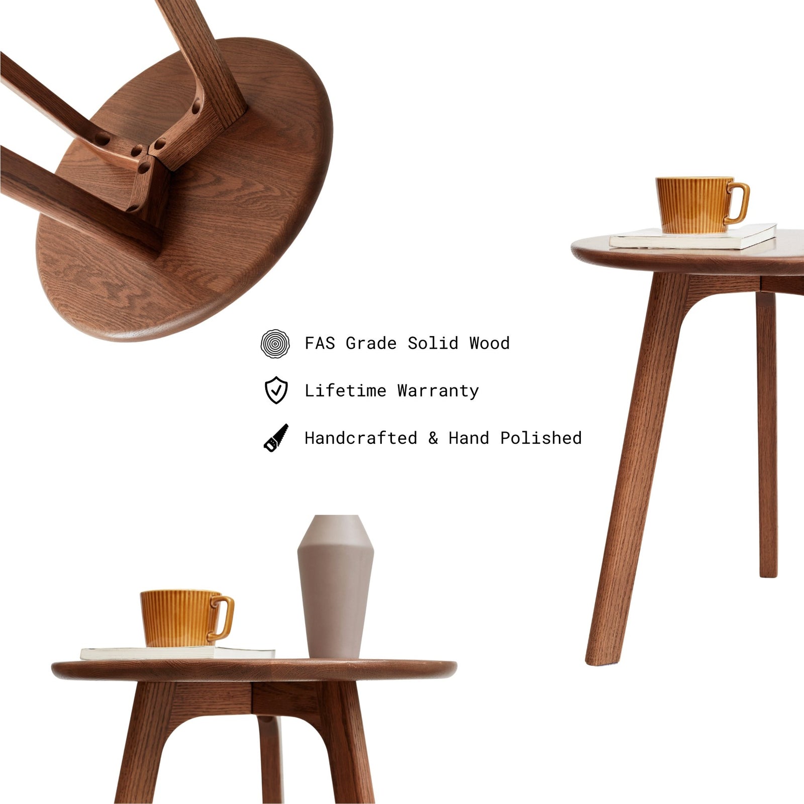 Side Table Walnut Wood Round End Table Small Bedside Stool Wine Table