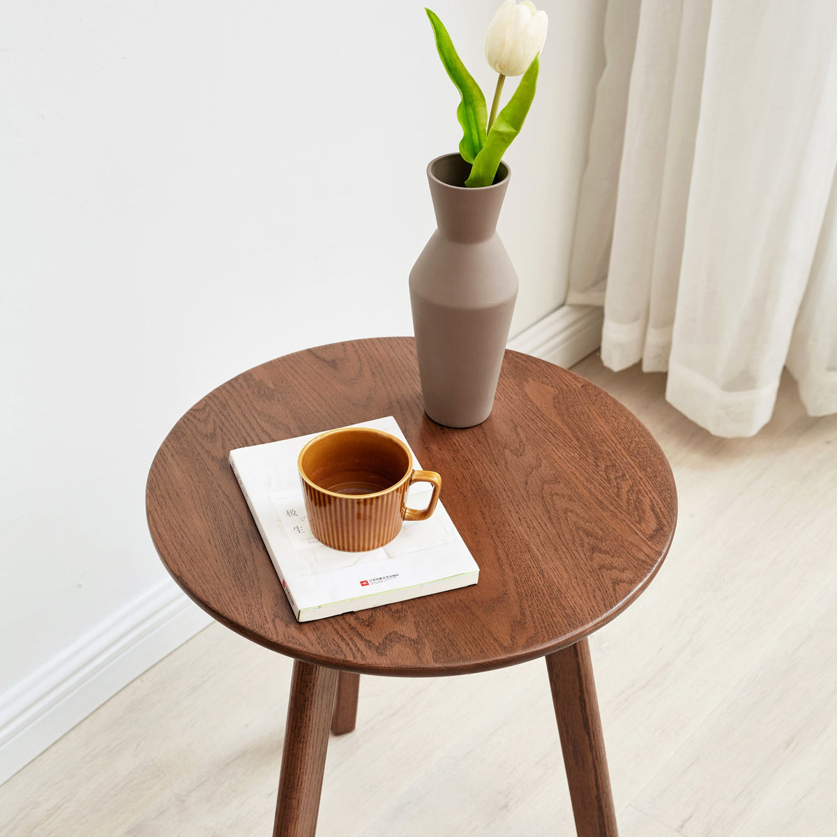 Side Table Walnut Wood Round End Table Small Bedside Stool Wine Table