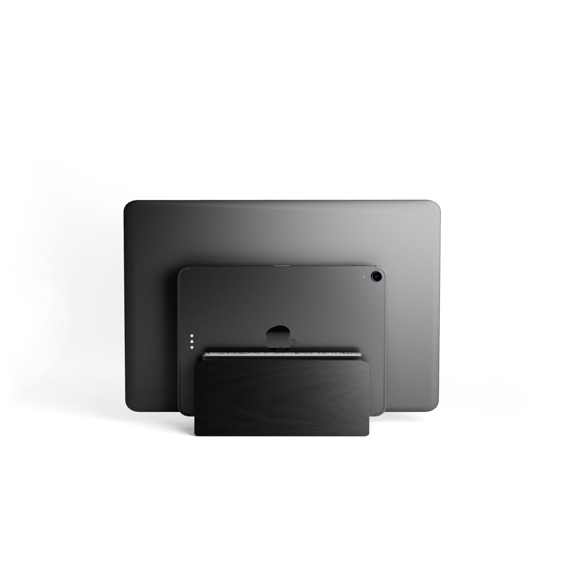 Vertical Laptop Stand Clamshell Holder Dual Slot for Macbook | Black Wood