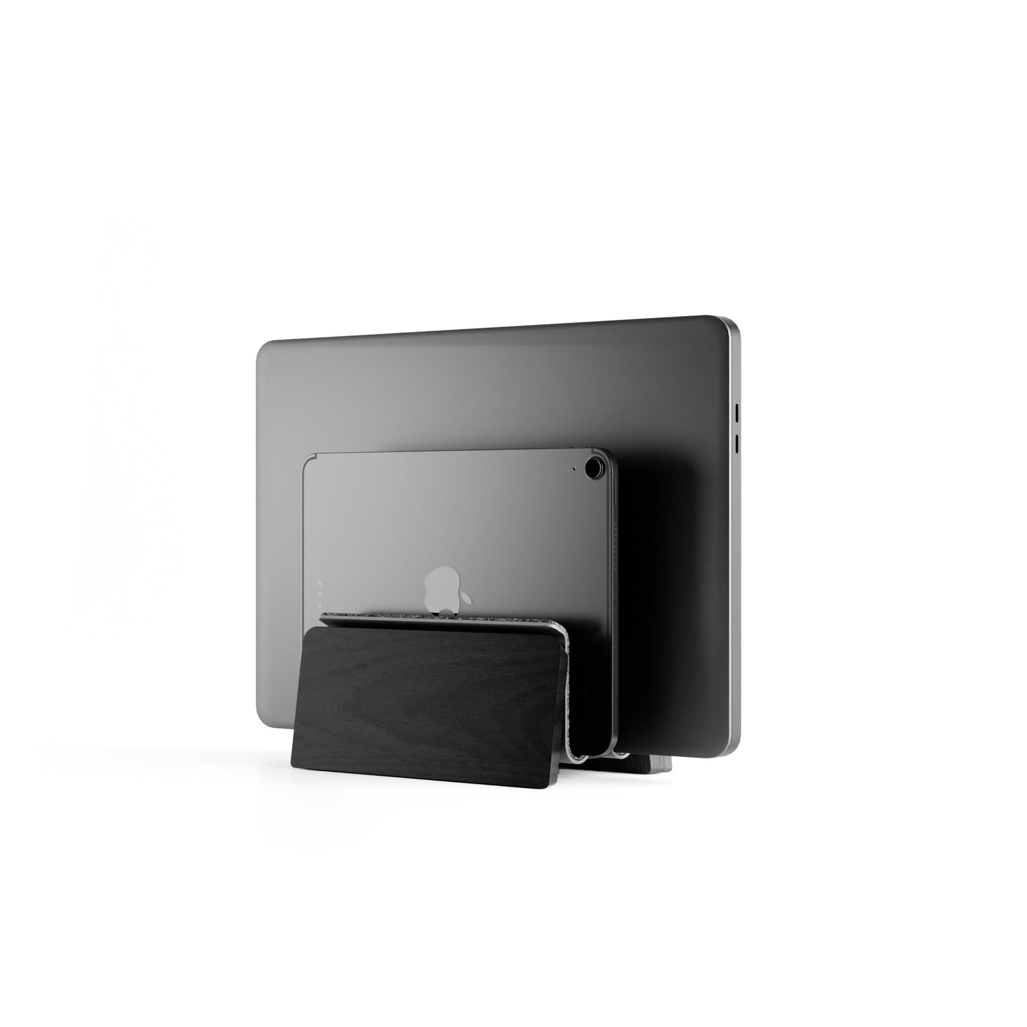 Vertical Laptop Stand Clamshell Holder Dual Slot for Macbook | Black Wood