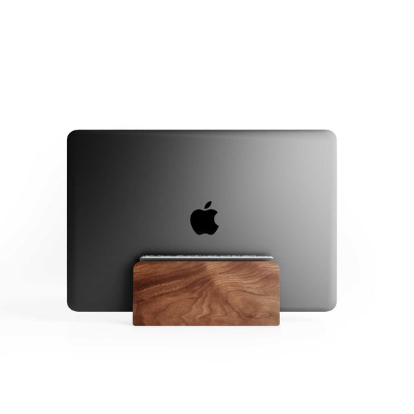 Vertical Laptop Stand Dual Clamshell Holder for Macbook | Walnut Wood