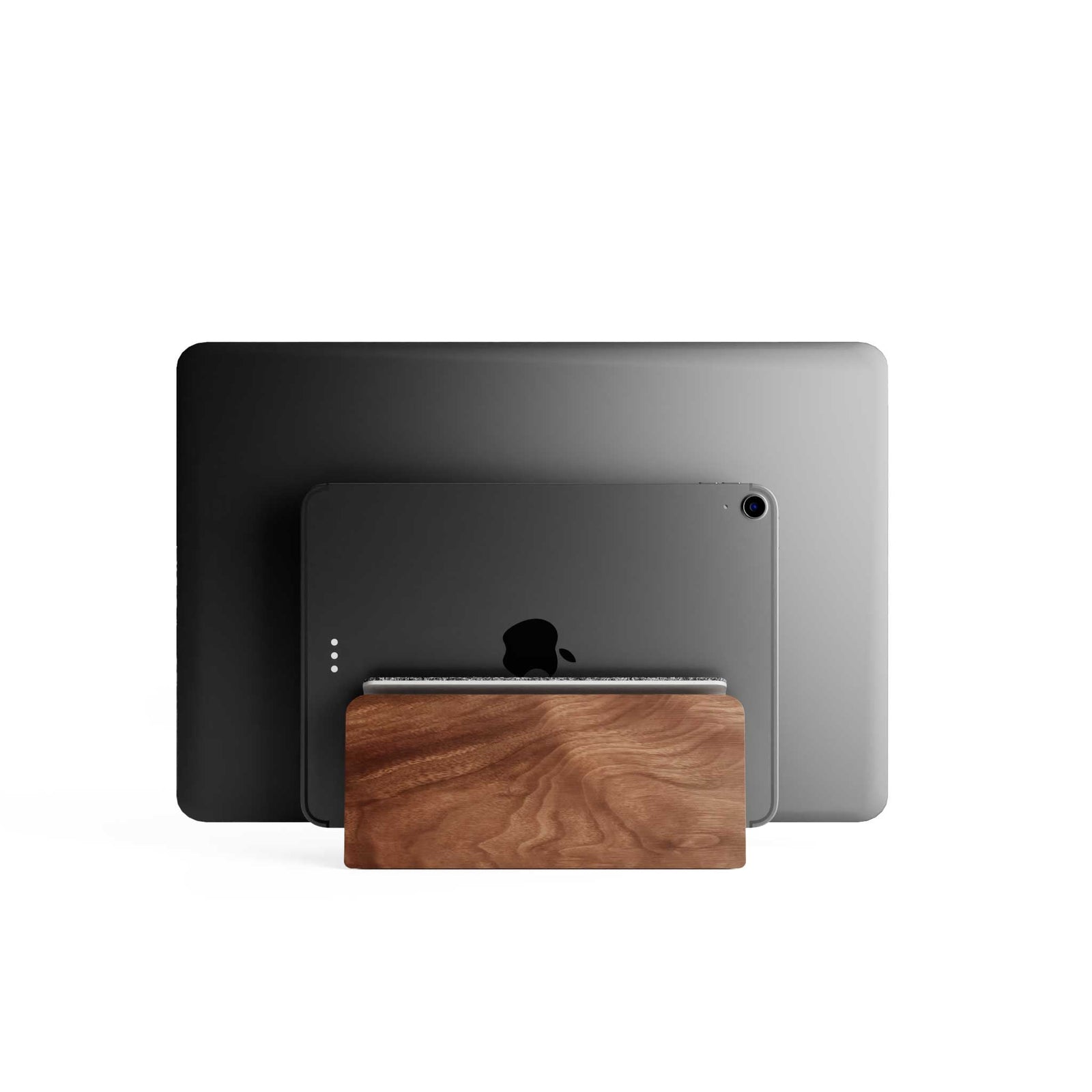 Vertical Laptop Stand Dual Clamshell Holder for Macbook | Walnut Wood